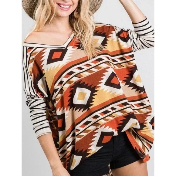 Jade By Jane | Tops | Nwot Jade By Jane Oversized Bold Aztecprint Shirt ...